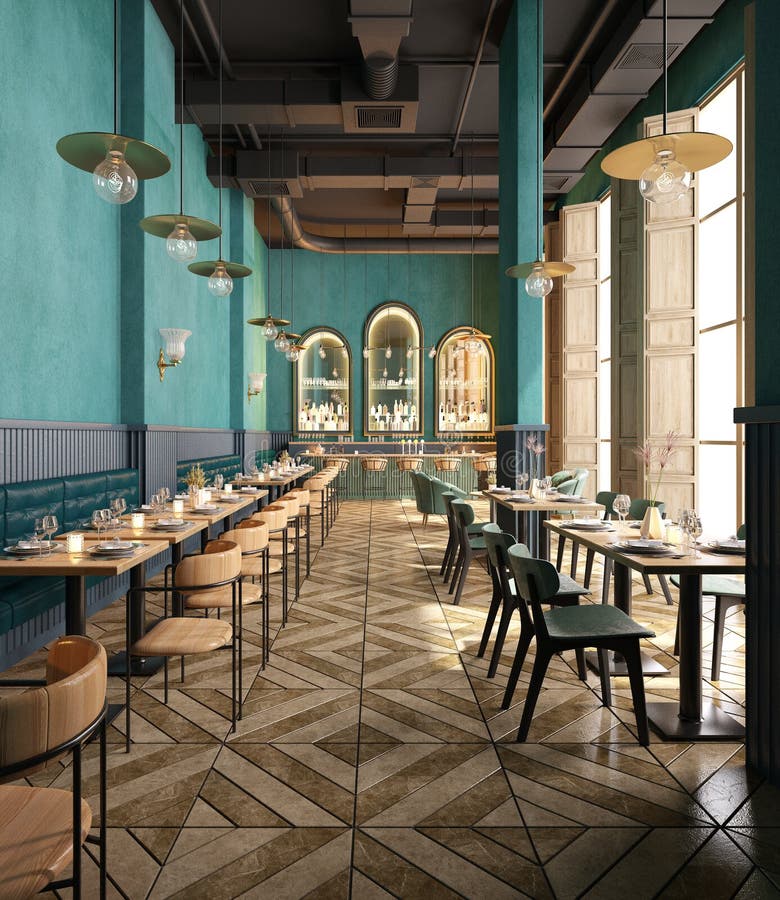 Restaurant and Bar Interior.Modern Classic Style Stock Illustration ...