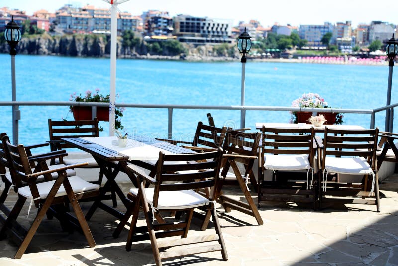 Restaurant on Bay with Views of the City Stock Photo - Image of ...