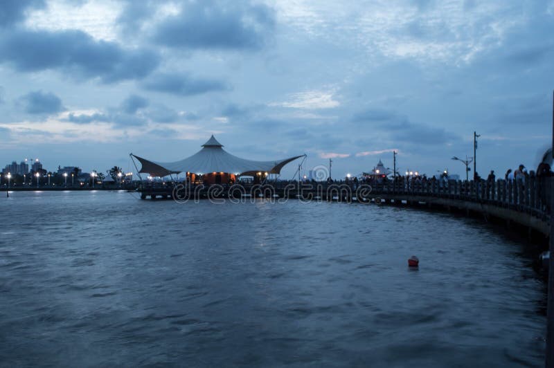 Restaurant in the Beach with Bridge As Entrance Way Stock Image - Image ...