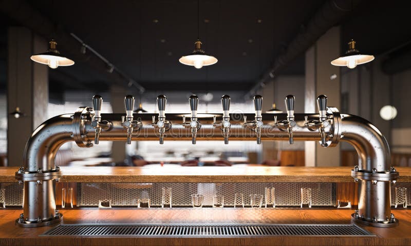 Restaurant with a Beer Taps. 3d Rendering Stock Illustration ...
