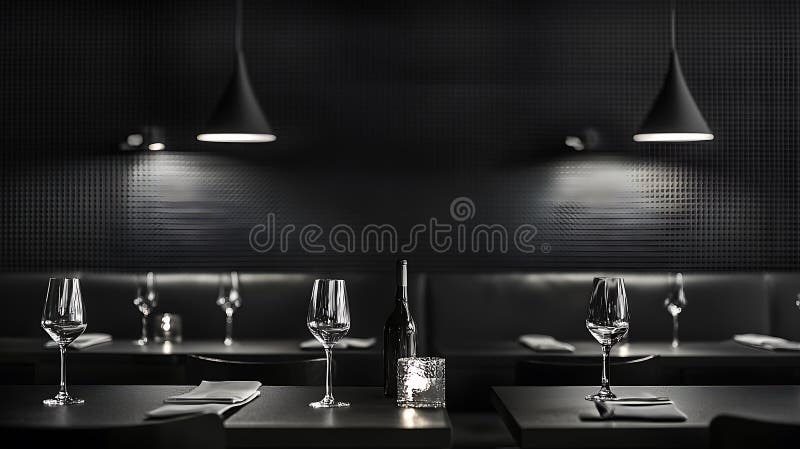 A Restaurant with a Black Theme and Dim Lighting Stock Photo - Image of ...