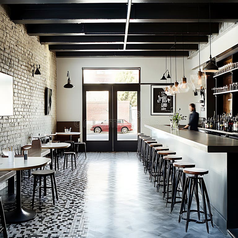 A Restaurant with a Black and White Theme Stock Image - Image of bistro ...