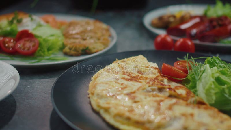 Restaurant Breakfasts on Plates, Smooth Motion, Different Types of ...