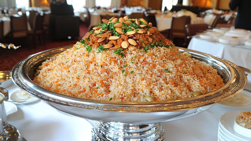 Restaurant Buffet Rice Dish, Almonds, Formal Setting Stock Photo ...