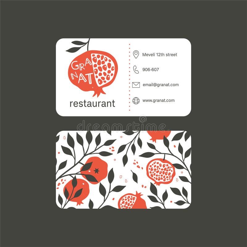 Restaurant Business Card Template with Pomegranate Design. Vector ...