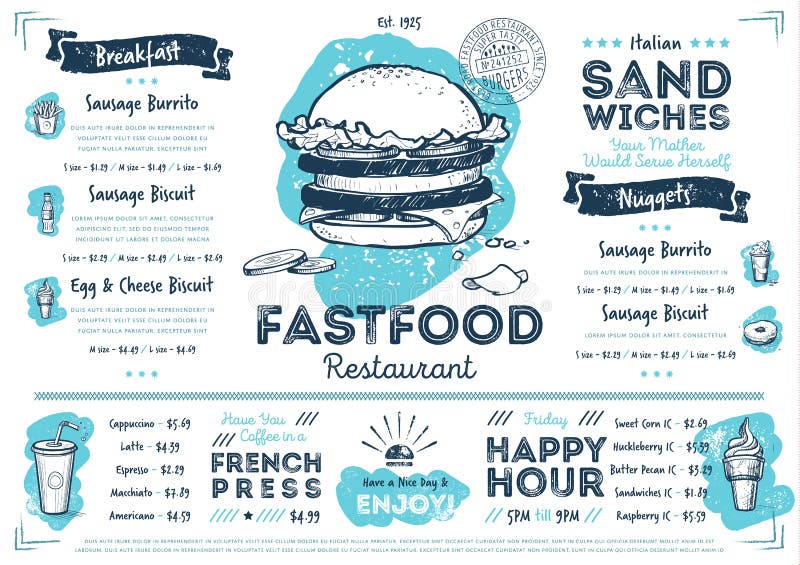 Restaurant Cafe Fast Food Menu Template Stock Vector - Illustration of ...