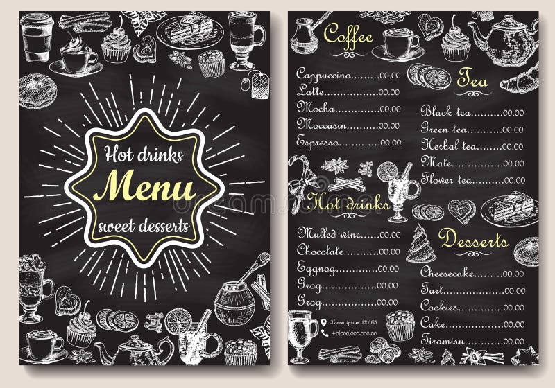 Restaurant Chalkboard Menu Design Vector Hand Drawn Illustration Stock ...