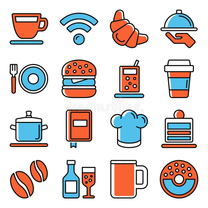 Restaurant and Cafe Icons Set on White Background. Vector Stock Vector ...