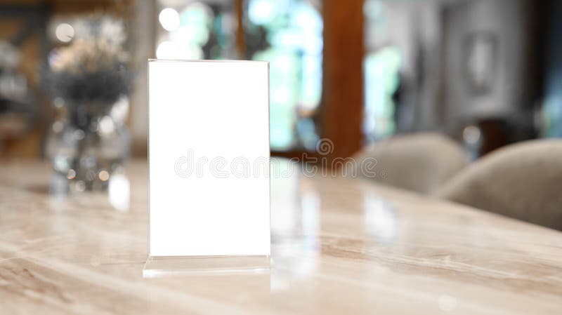 Cafe Menu. Menu Frame Standing on Wood Table in Bar Restaurant Cafe ...