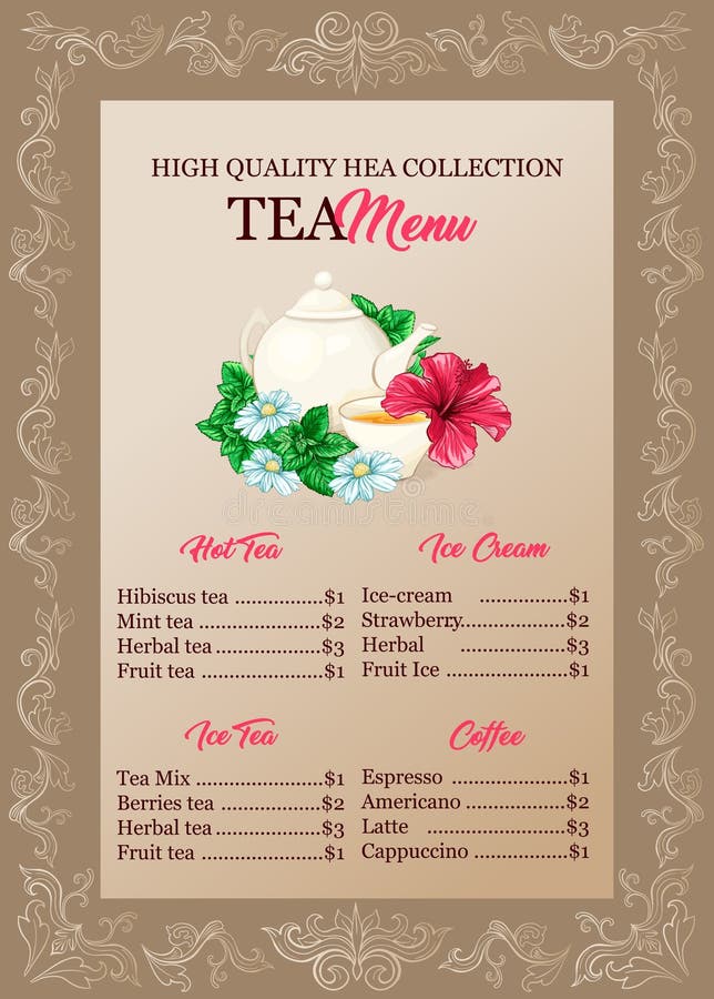 Restaurant, Cafe Tea Menu Vector Template Stock Vector - Illustration ...