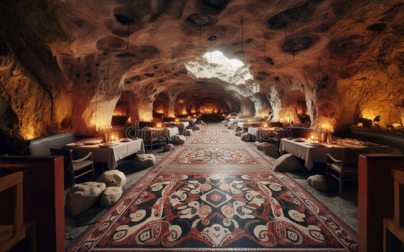 Restaurant in the Cave Interior without People Stock Image - Image of ...