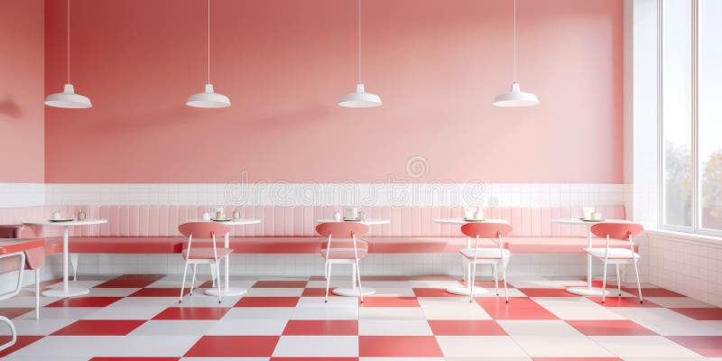 A Restaurant with a Checkered Floor and Pink Walls by AI Generated ...