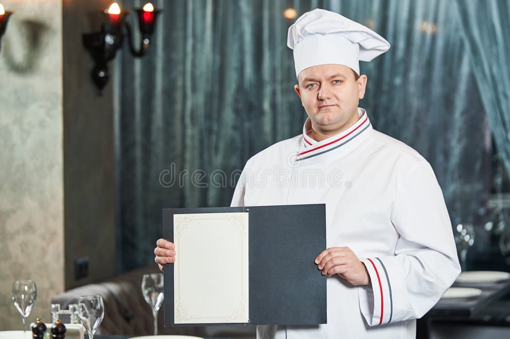 Restaurant Chef Cook with Menu Card Stock Photo - Image of eating ...