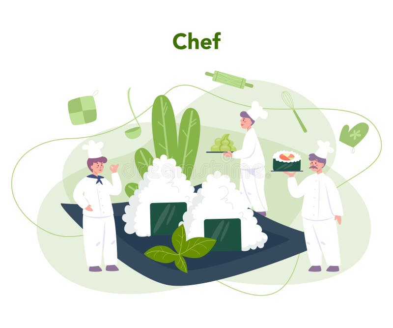 Restaurant Chef Cooking Rolls and Sushi. Sushi Chef in Apron Stock ...