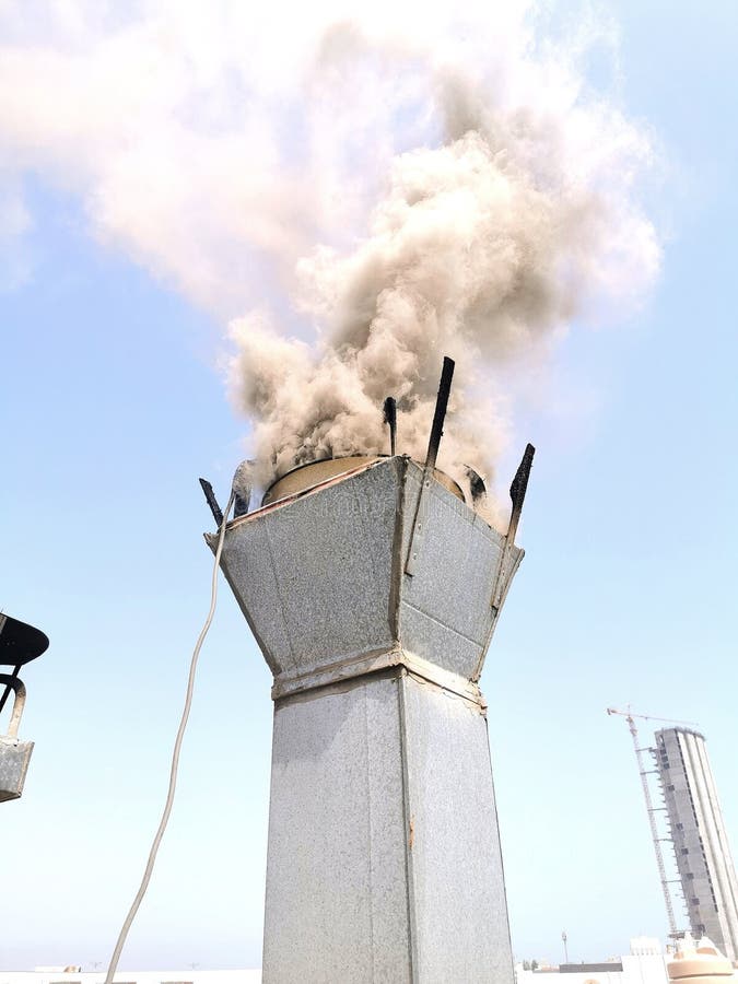A Restaurant Chimney Caught Fire on the Rooftop Stock Image - Image of ...