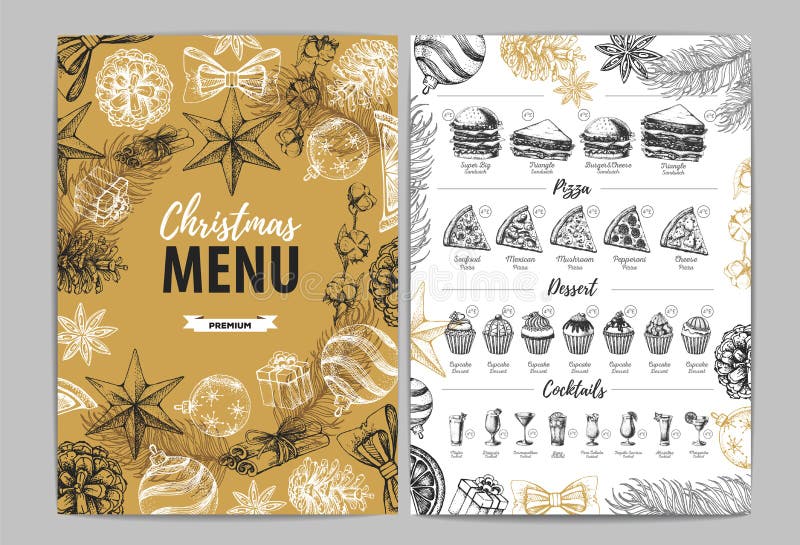 Hand Drawing Christmas Holiday Menu Design. Restaurant Menu Stock ...