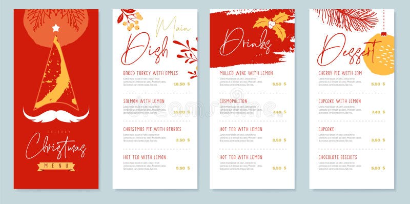 Restaurant Christmas Holiday Menu Design with Christmas Desoration ...