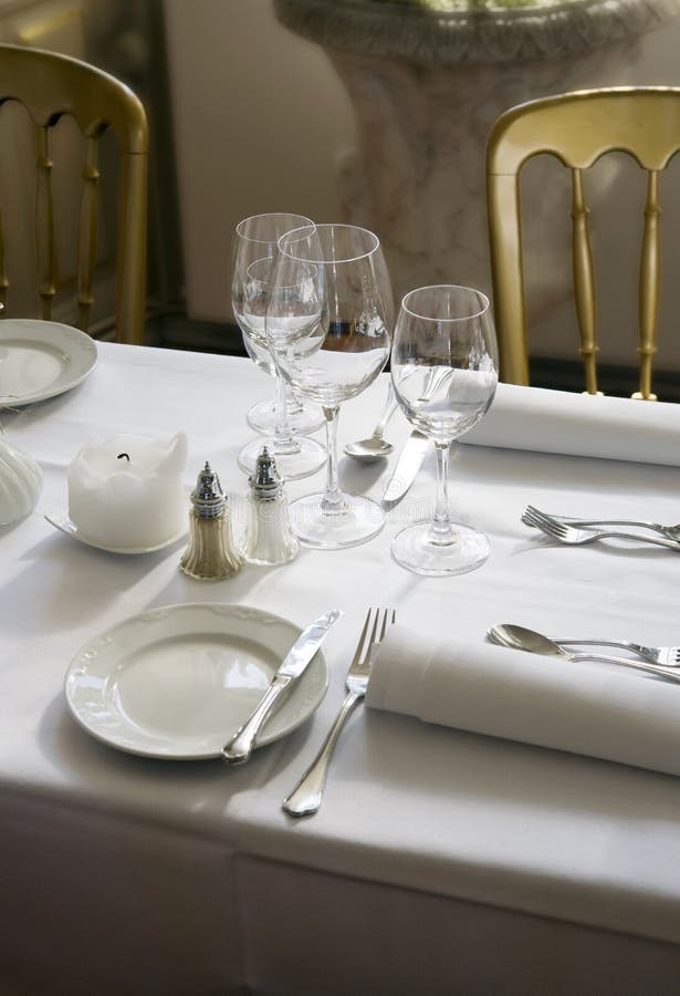 Restaurant - Classic Dinner Table Made Ready Stock Image - Image of ...