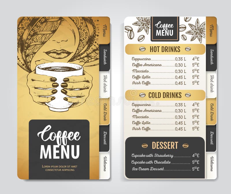 Restaurant Coffee Menu Design. Decorative Sketch of Cup of Coffee or ...