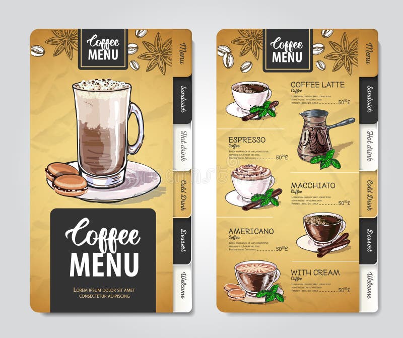 Restaurant Coffee Menu Design. Decorative Sketch of Cup of Coffee or ...