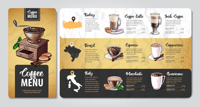 Restaurant Coffee Menu Design. Decorative Sketch of Cup of Coffee or ...