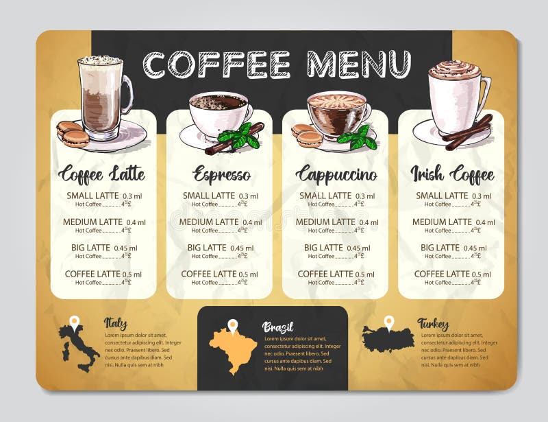 Restaurant Coffee Menu Design. Decorative Sketch of Cup of Coffee or ...