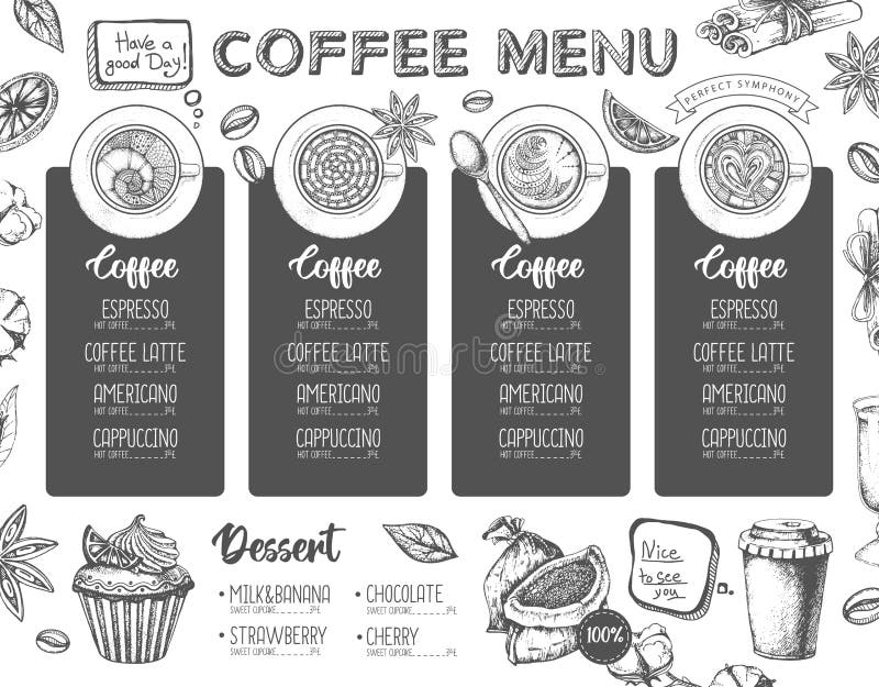 Restaurant Coffee Menu Design. Decorative Sketch of Cup of Coffee or ...