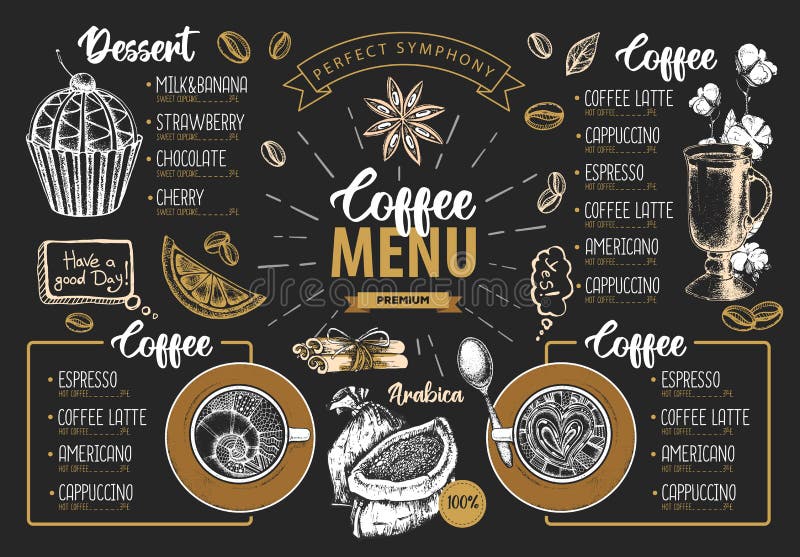 Restaurant Coffee Menu Design. Decorative Sketch of Cup of Coffee or ...