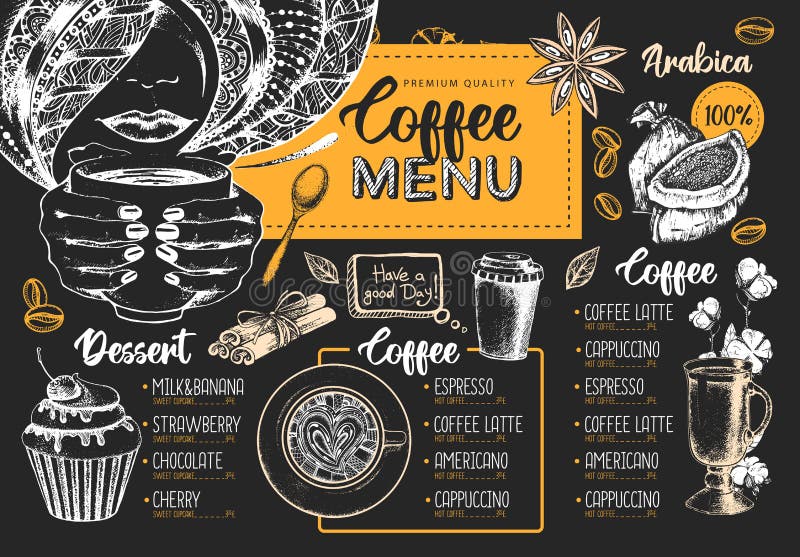 Restaurant Coffee Menu Design. Decorative Sketch of Cup of Coffee or ...