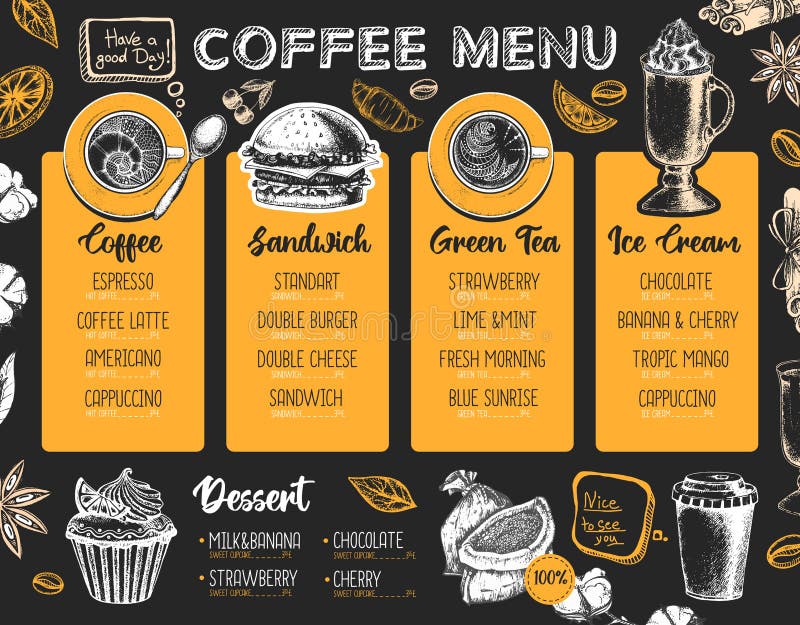 Restaurant Coffee Menu Design. Decorative Sketch of Cup of Coffee or ...