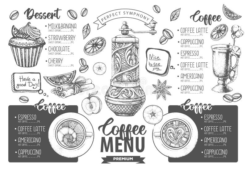 Restaurant Coffee Menu Design. Decorative Sketch of Cup of Coffee or ...