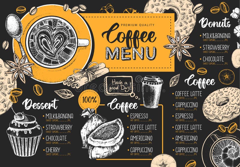 Restaurant Coffee Menu Design. Decorative Sketch of Cup of Coffee or ...