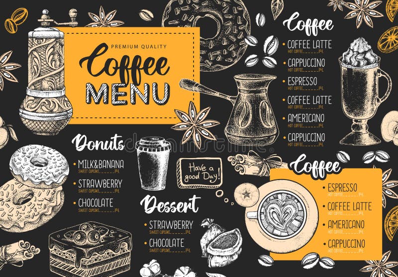 Restaurant Coffee Menu Design. Decorative Sketch of Cup of Coffee or ...