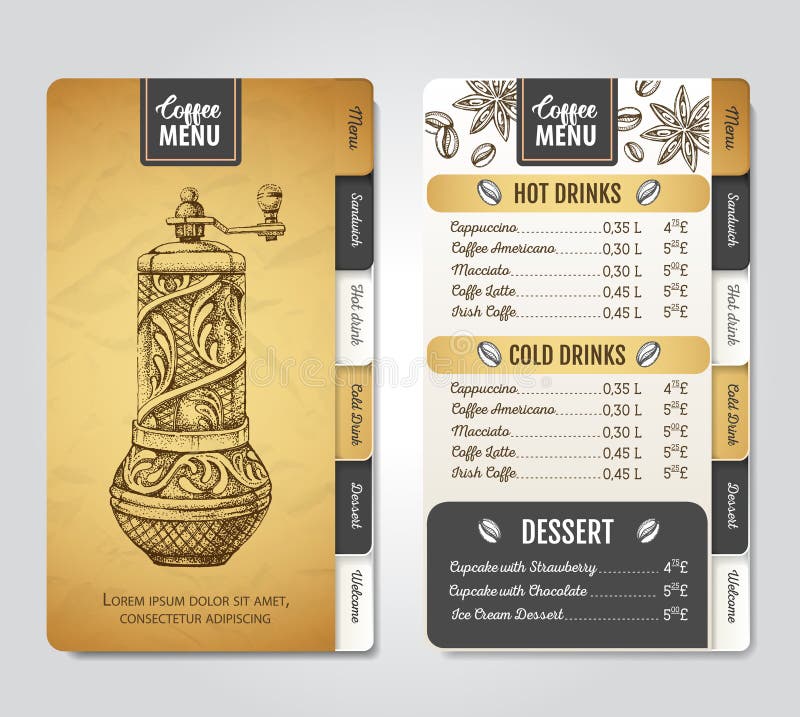 Restaurant Coffee Menu Design. Decorative Sketch of Coffee Grinder ...