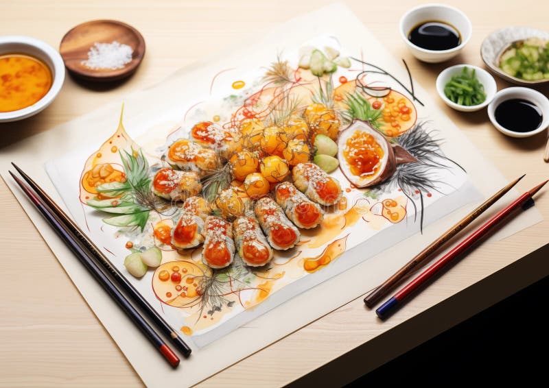 Restaurant Color Sushi Menu. AI Generated Stock Illustration ...