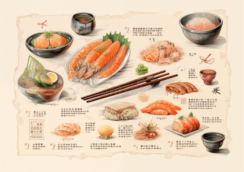 Restaurant Color Sushi Menu. AI Generated Stock Illustration ...