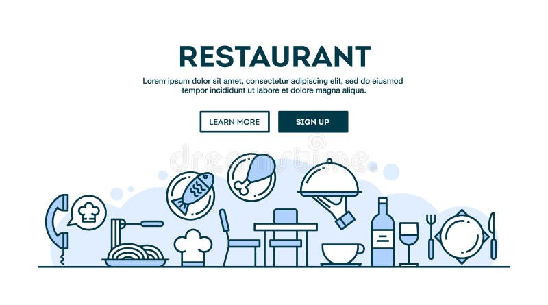 Restaurant, Concept Header, Flat Design Thin Line Style Stock Vector ...