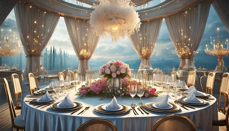 In a Restaurant Decorated Tables Ready for Dinner Stock Illustration ...