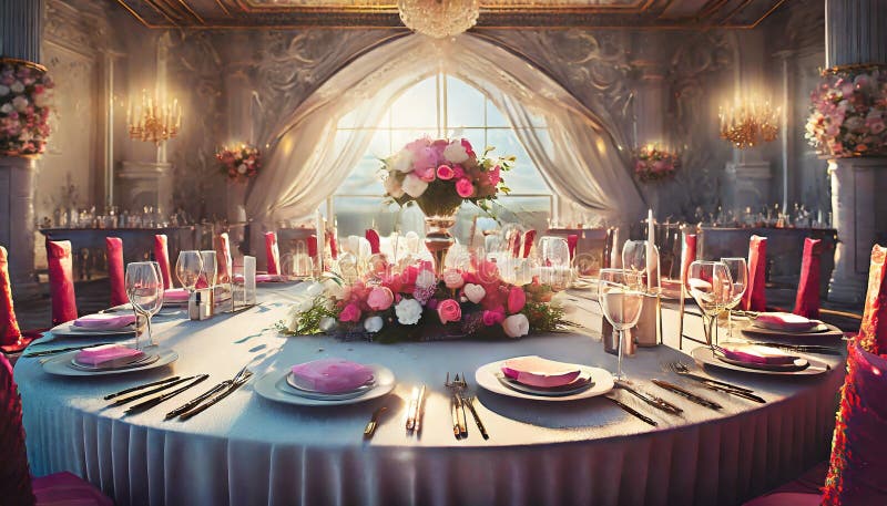 In a Restaurant Decorated Tables Ready for Dinner Stock Illustration ...