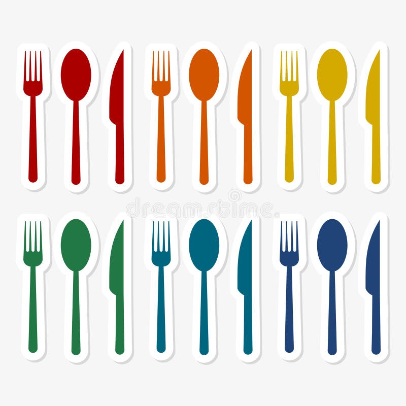 Restaurant Design, Fork Spoon Knife Sticker Set Stock Vector ...