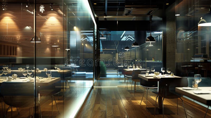 Dimly Lit Restaurant Interior with Tables and Chairs Stock Photo ...