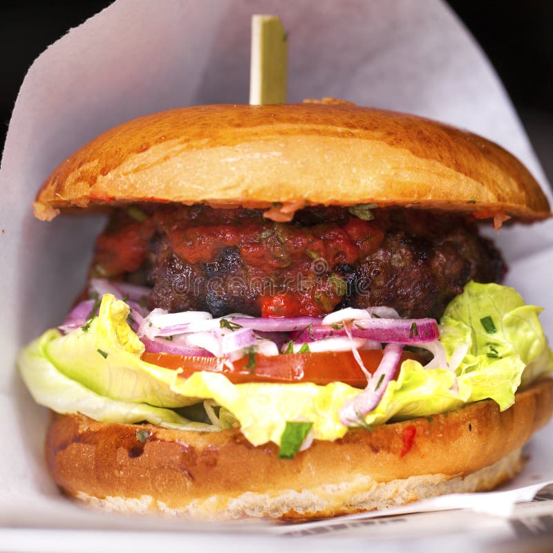 Restaurant Dish - Beef Hamburger Stock Image - Image of food, board ...