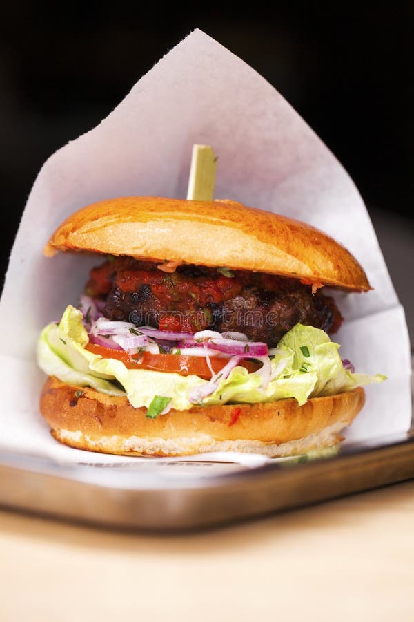 Restaurant Dish - Beef Hamburger Stock Image - Image of taste, black ...