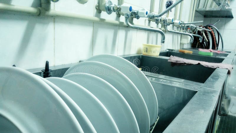 Restaurant Dish Washing Station Stock Photo - Image of group, glasses ...
