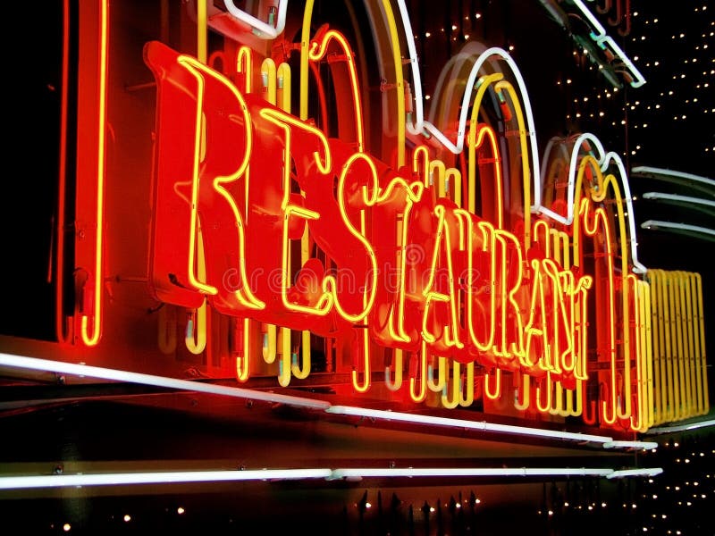 Restaurant Exterior Neon Light Sign Board on Building Front at Night ...