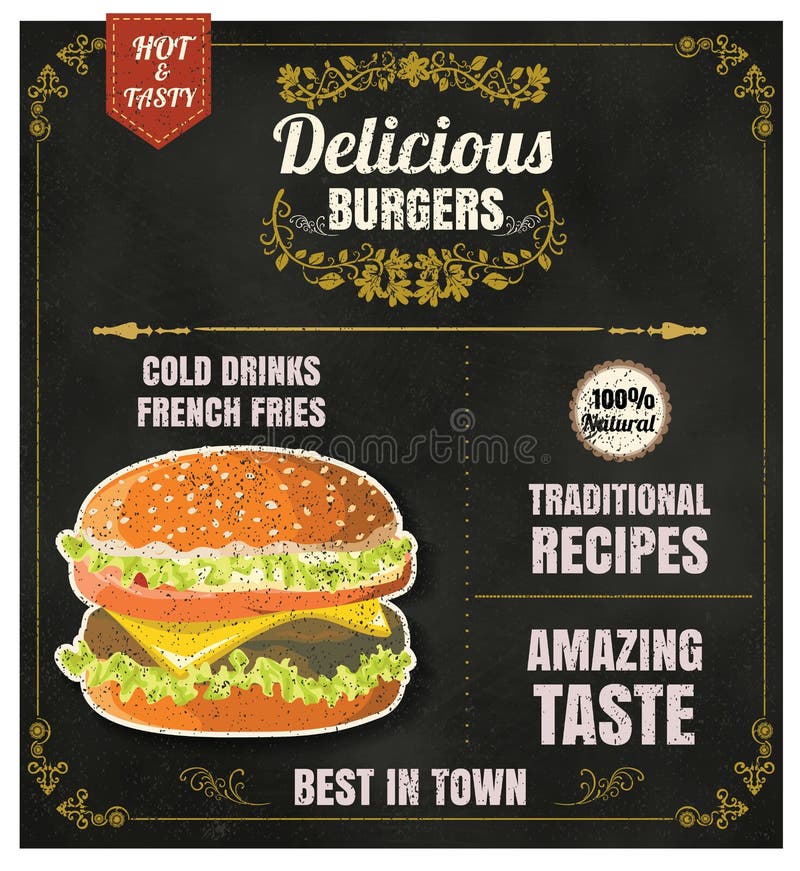 Restaurant Fast Foods Menu Burger on Chalkboard Vector Format Eps10 ...
