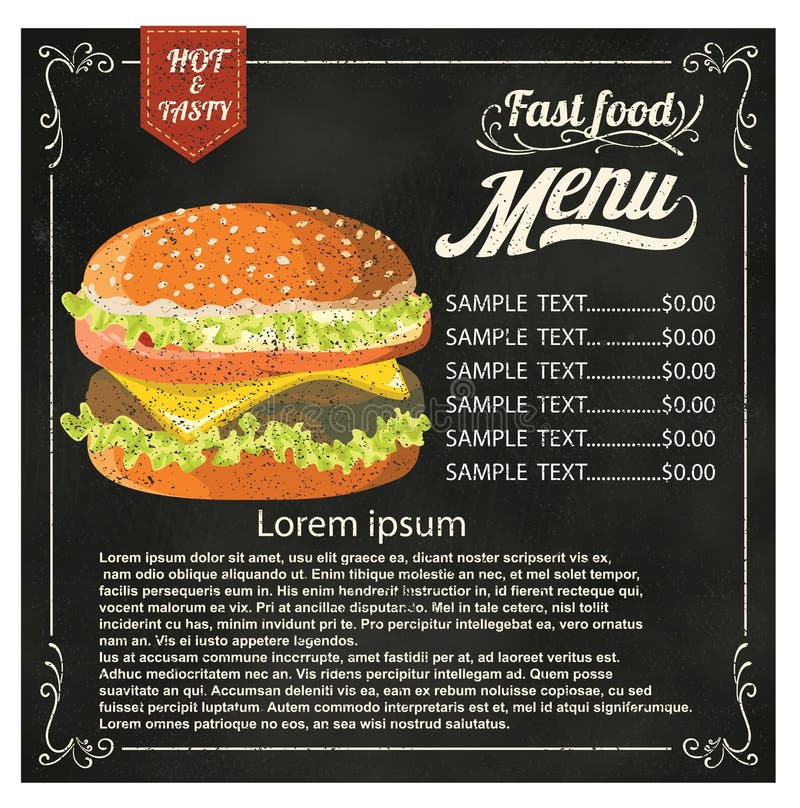 Restaurant Fast Foods Menu Burger on Chalkboard Vector Format Eps10 ...