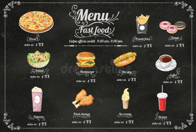 Vintage Chalk Drawing Fast Food Menu. Sandwich Sketch Stock Vector ...
