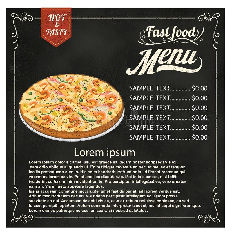 Restaurant Fast Foods Menu Pizza on Chalkboard Vector Format Eps10 ...