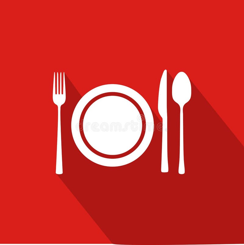 Restaurant Flat Icon with Red Background Stock Vector - Illustration of ...